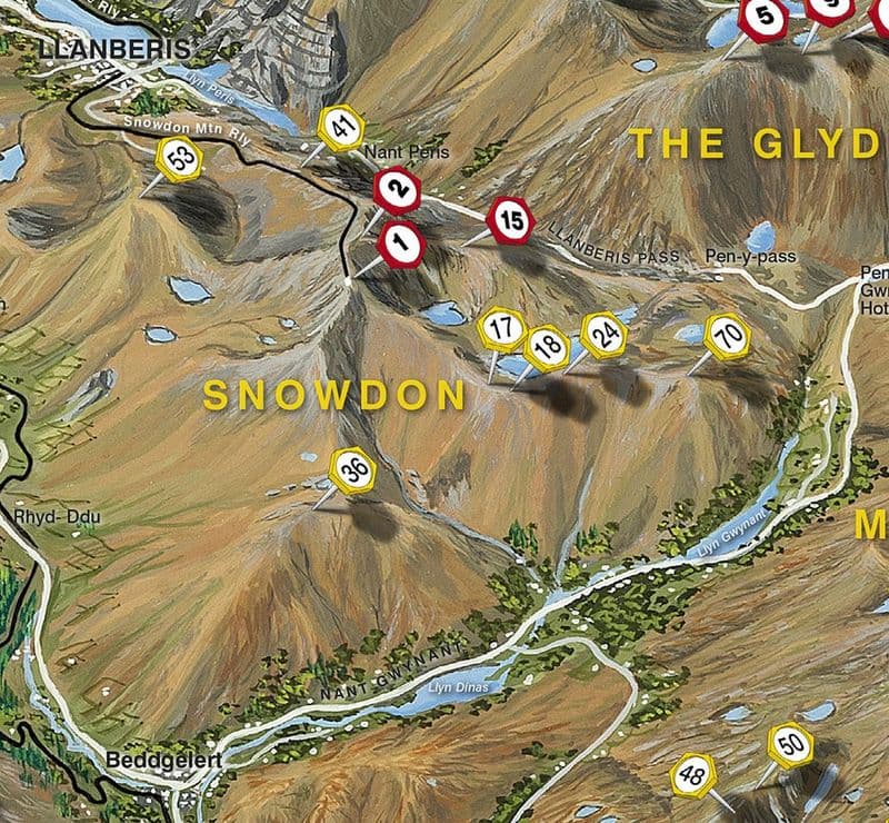 Aerial Map of Mountains of Snowdonia - Flat/Rolled Paper Map