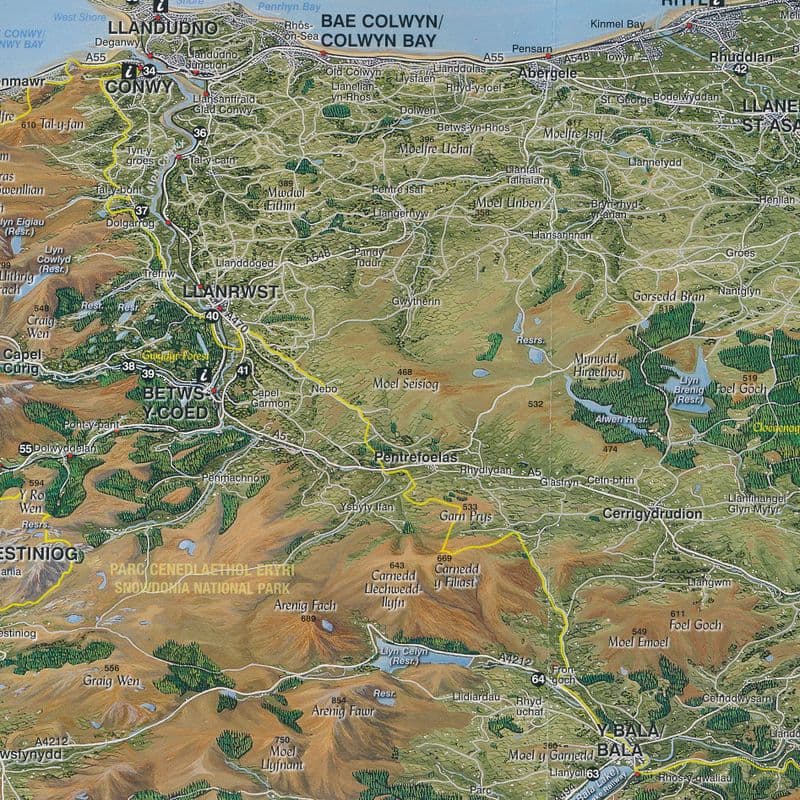 Aerial Map of Snowdonia National Park - Flat/Rolled Map - Paper