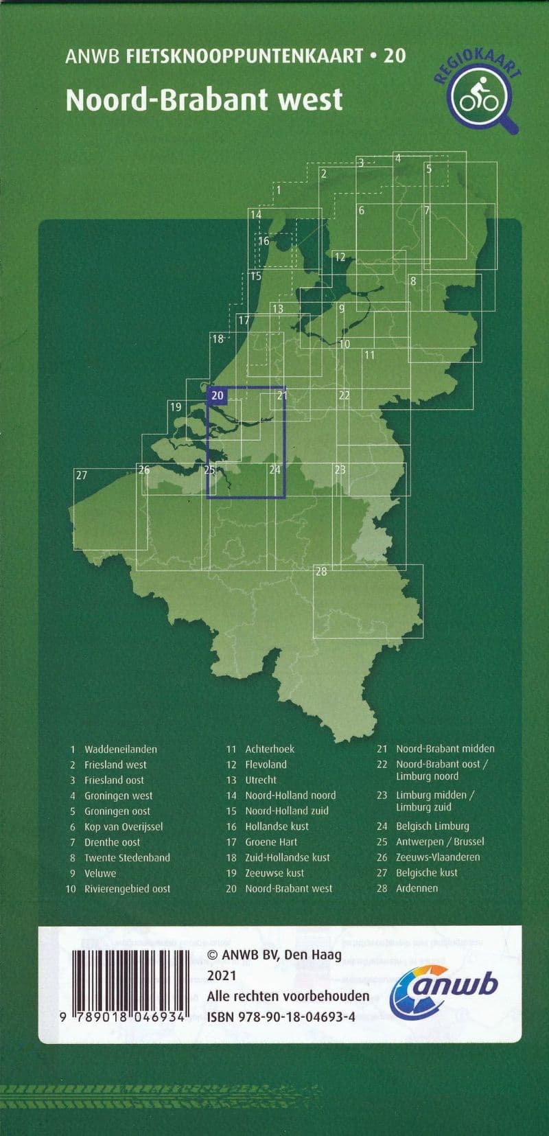 ANWB - 20 - Noord-Brabant West Bicycle Junction Map - 1 100 000