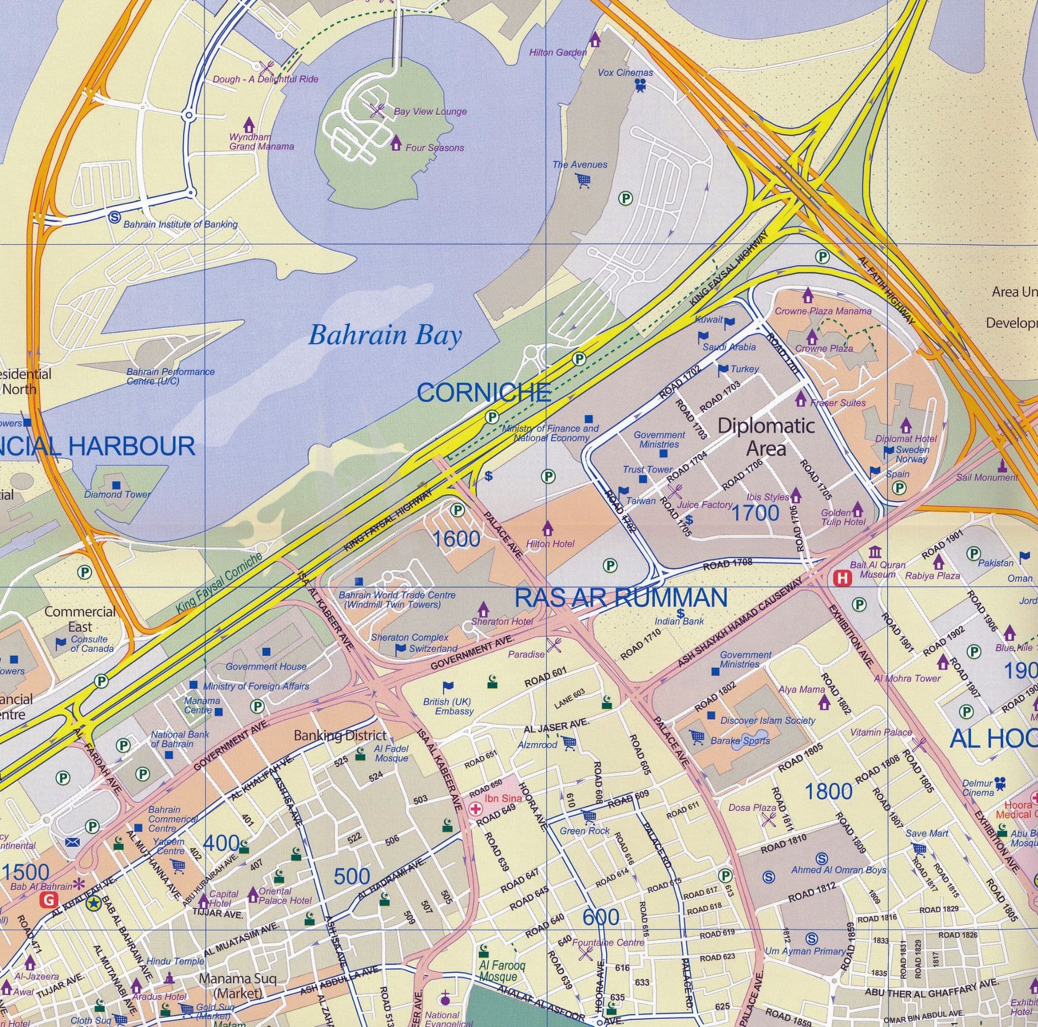 Bahrain & Qatar Travel Map with Manama & Doha