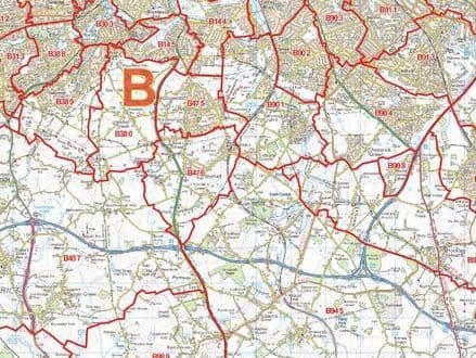Birmingham - B - Postcode Sector Wall Map