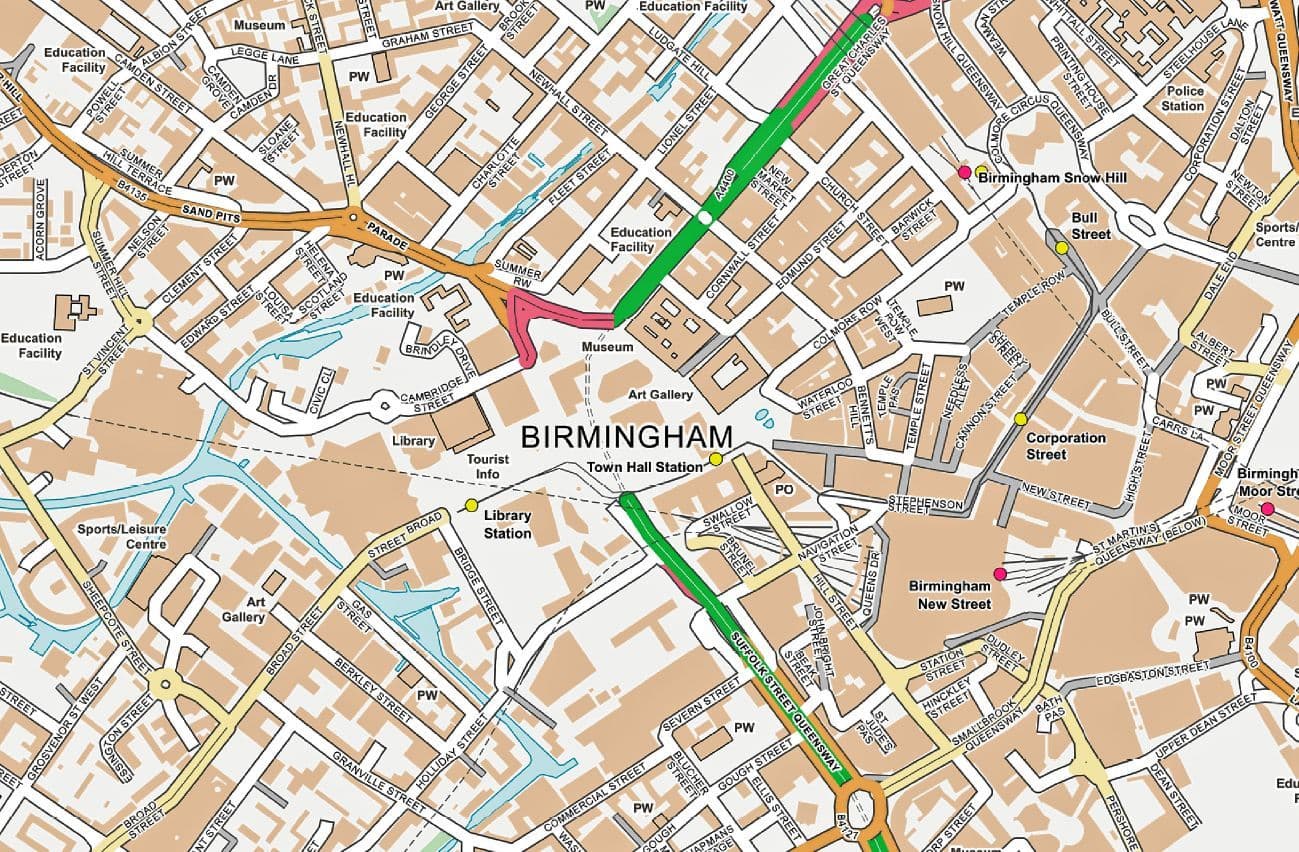 Birmingham Centre Street Map - 2024