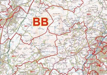 Blackburn - BB - Postcode Sector Wall Map
