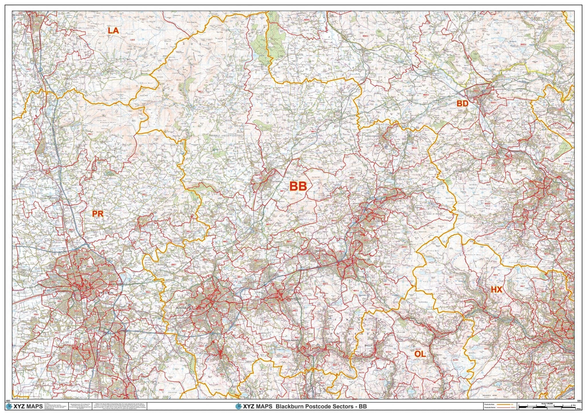 Blackburn - BB - Postcode Sector Wall Map