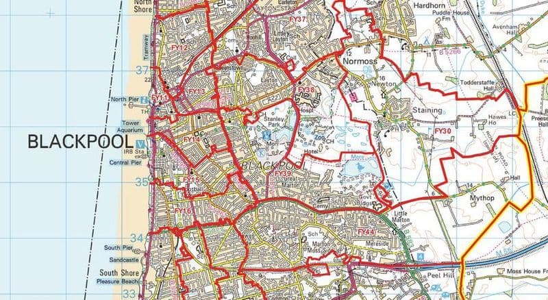 Blackpool - FY - Postcode Sector Wall Map