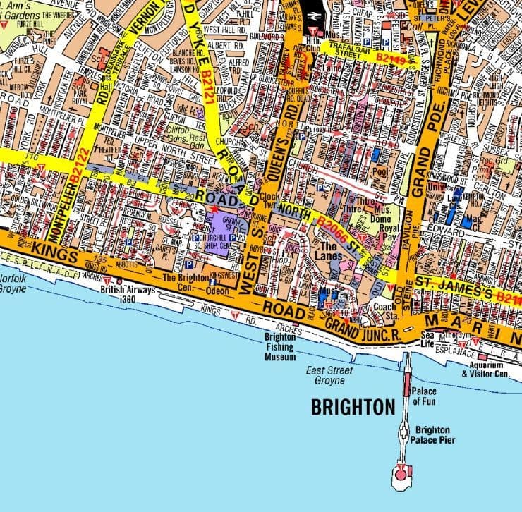 Brighton City Centre A-Z Street Wall Map