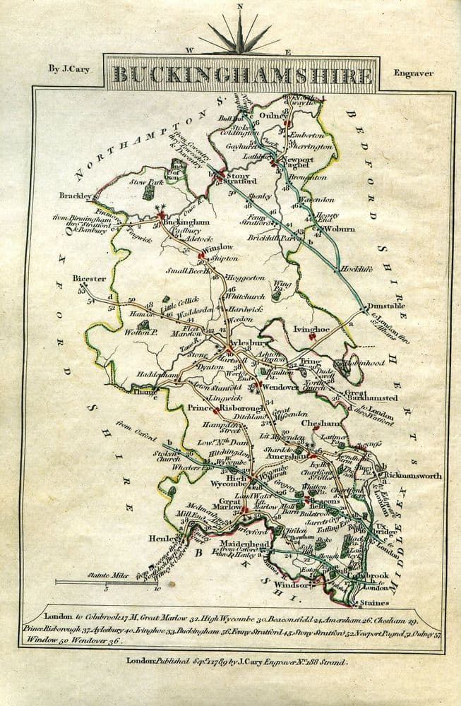 Buckinghamshire County Map by John Cary 1790 - Reproduction