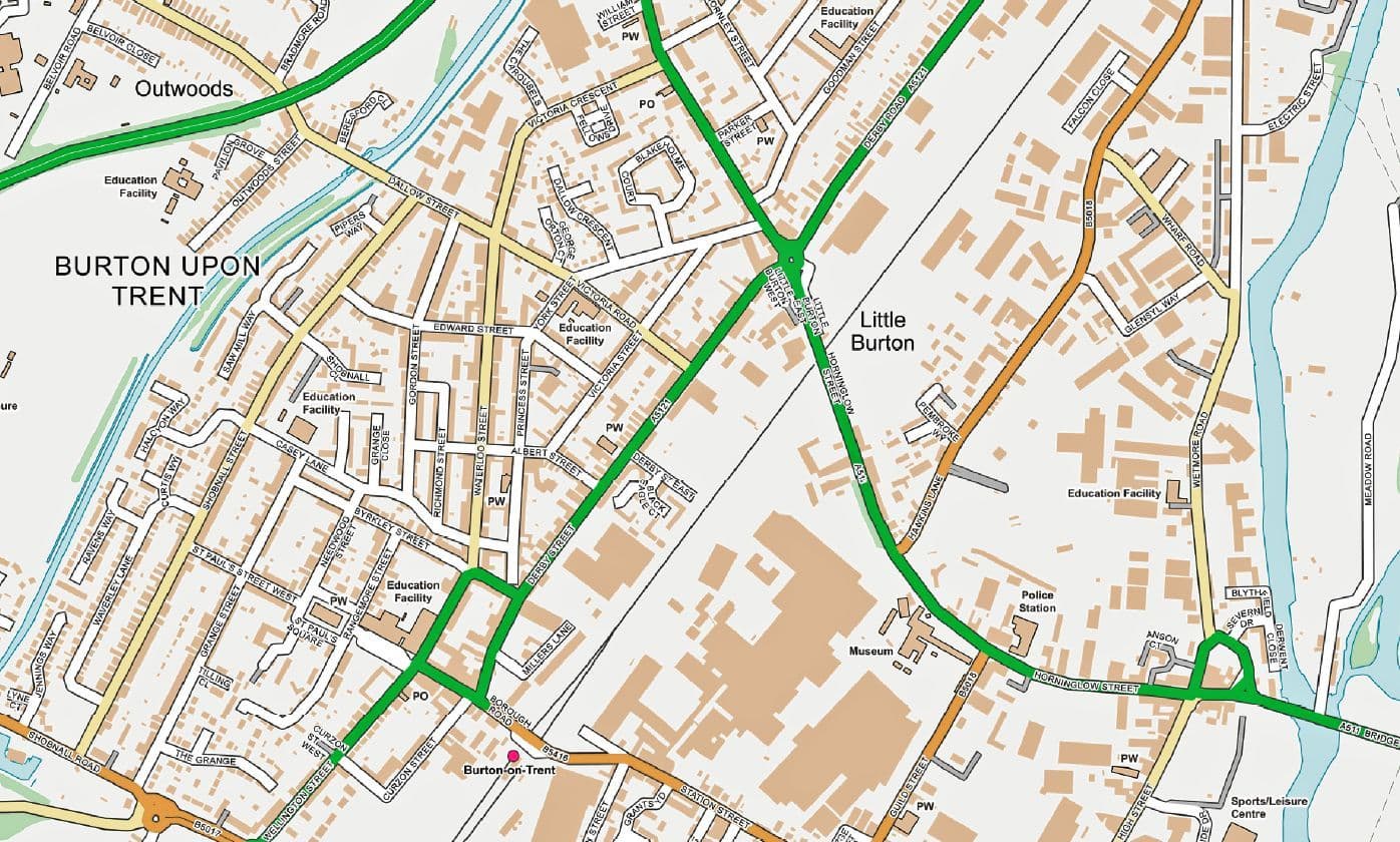 Burton upon Trent Street Map - 2024