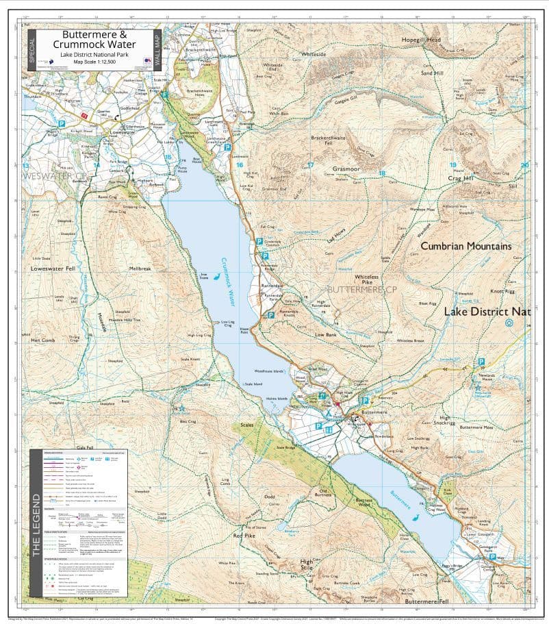 Buttermere & Crummock Water - Wall Map - 1 12 500 - The Map Centre Press