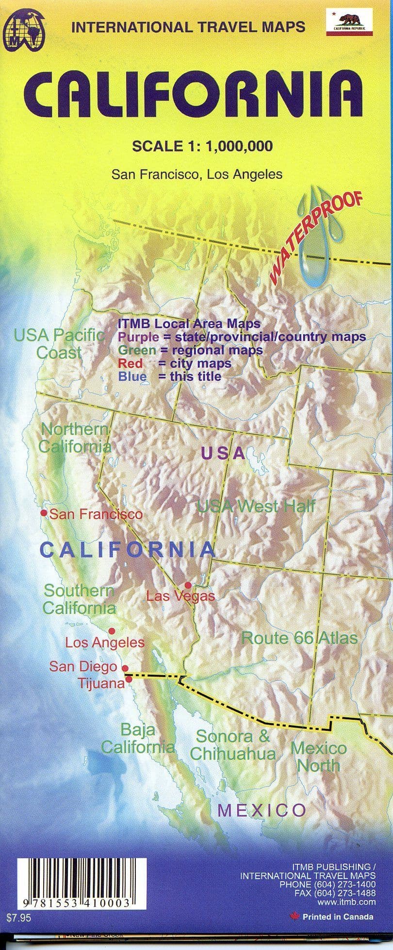 California Travel Reference Map - Folded - Waterproof
