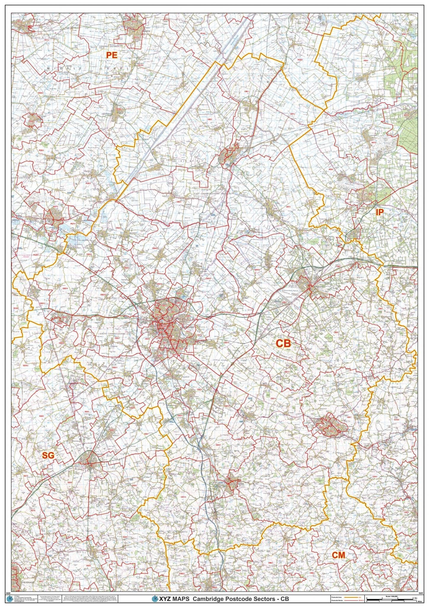 Cambridge - CB - Postcode Sector Wall Map