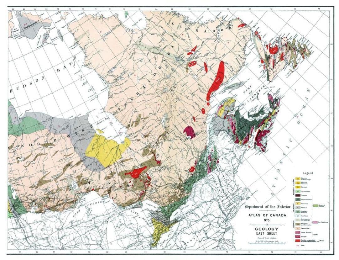 Canada East Geological Wall Map pub 1906