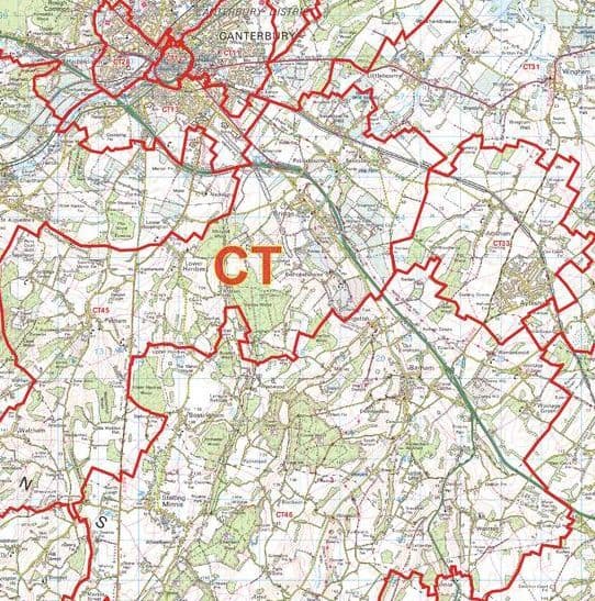 Canterbury - CT - Postcode Sector Wall Map