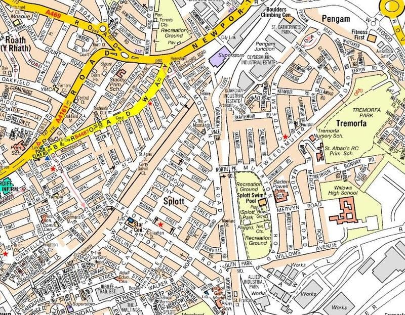 Cardiff A Z Wall Map