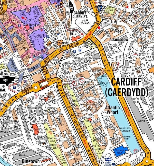 Cardiff City Centre A-Z Street Wall Map