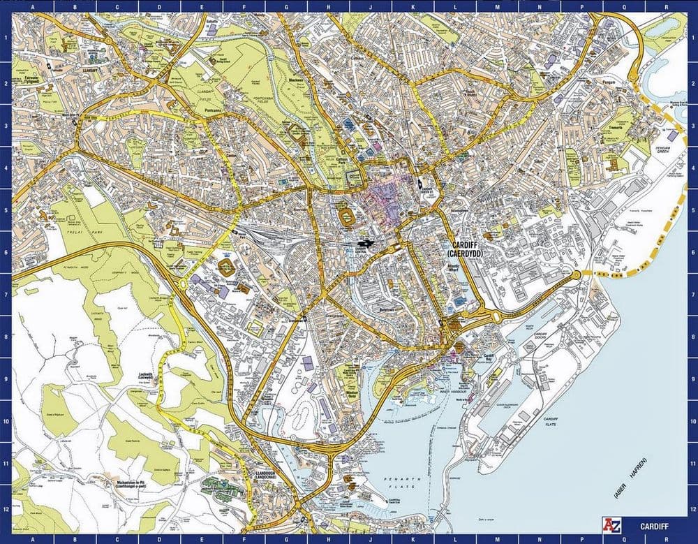 Cardiff City Centre A-Z Street Wall Map