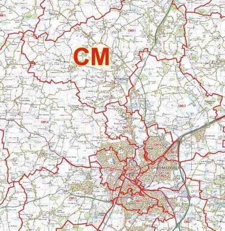 Chelmsford - CM - Postcode Sector Wall Map