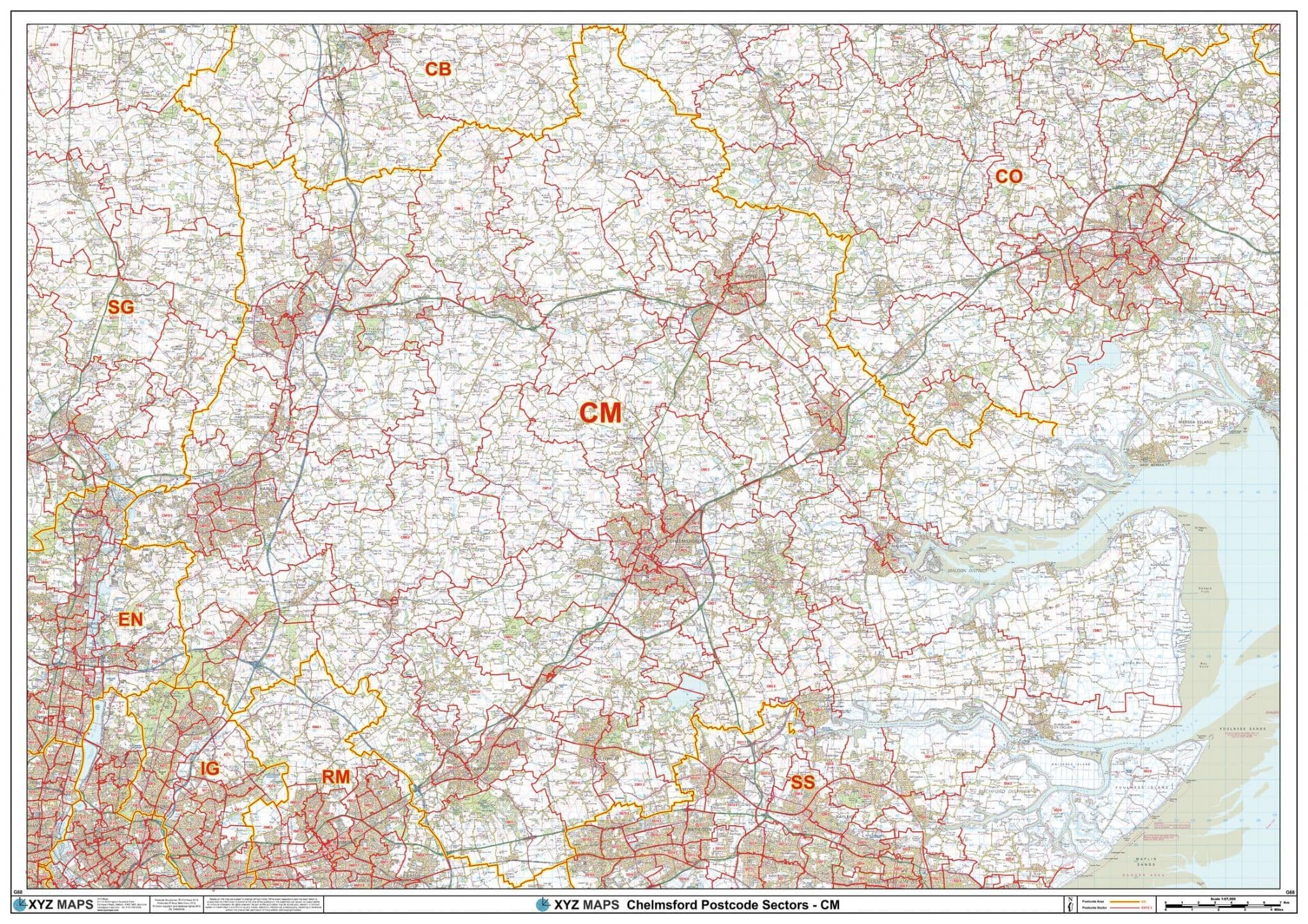 Chelmsford - CM - Postcode Sector Wall Map