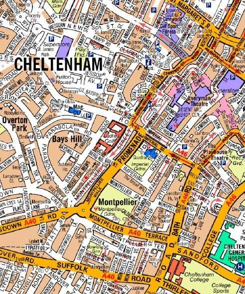 Cheltenham City Centre A-Z Street Wall Map