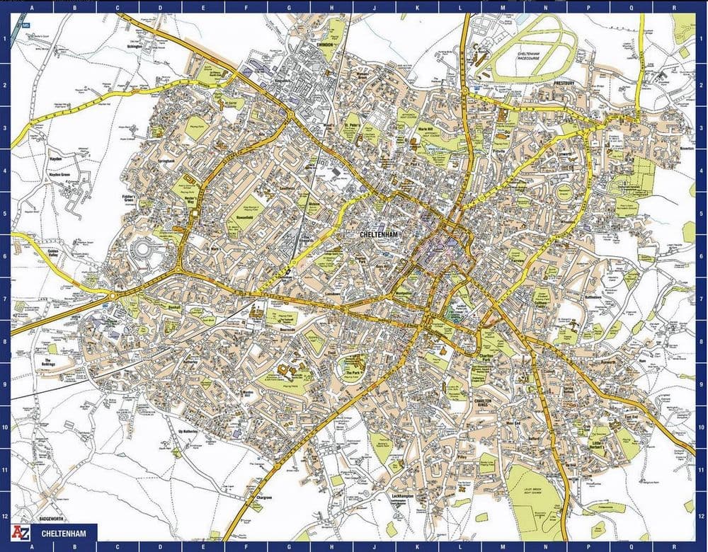 Cheltenham City Centre A-Z Street Wall Map
