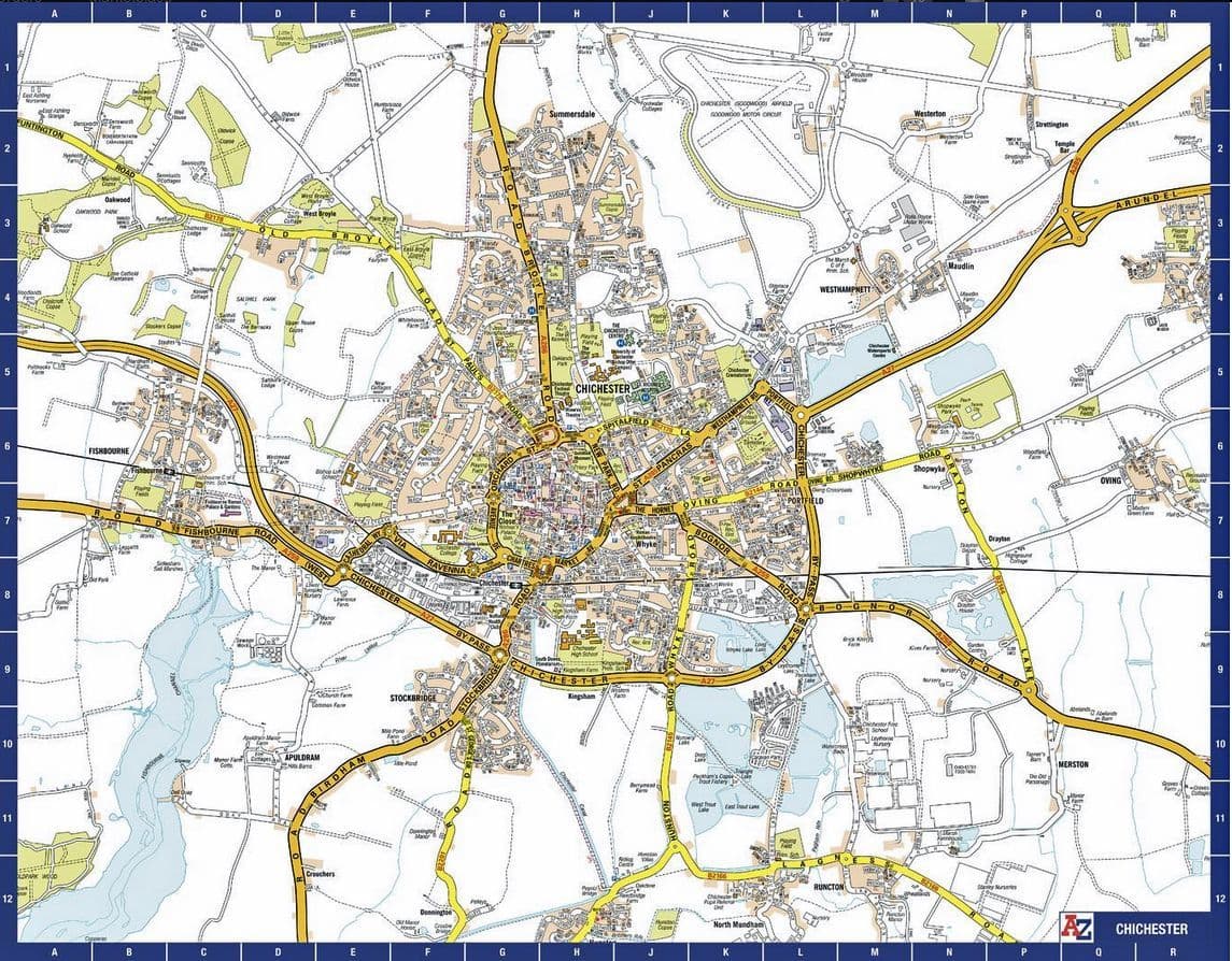 Chichester City Centre A Z Street Wall Map Chichester City Centre A Z Street Wall Map