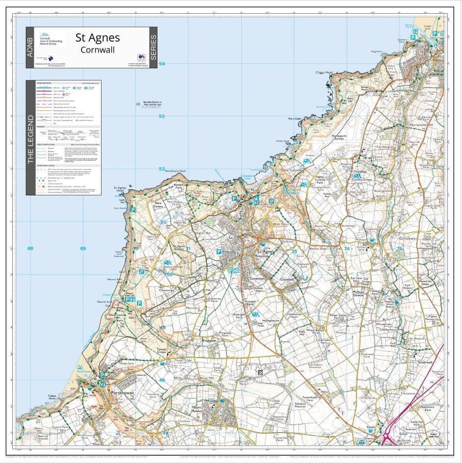 Cornwall - St Agnes - AONB Wall Map - 2024