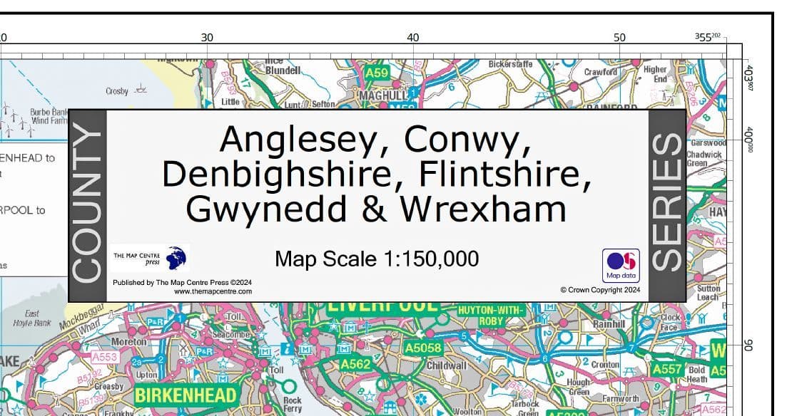 County Map of Anglesey Conwy Denbigh Flint Gwynedd & Wrexham - 2024