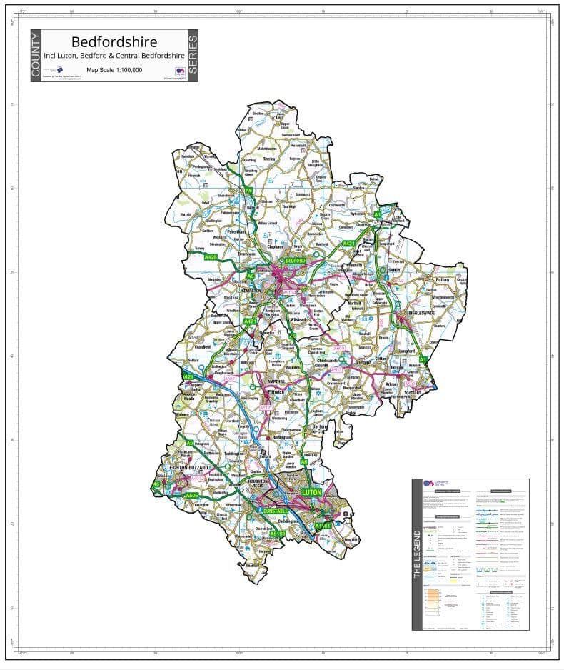 County Map of Bedfordshire - White Background