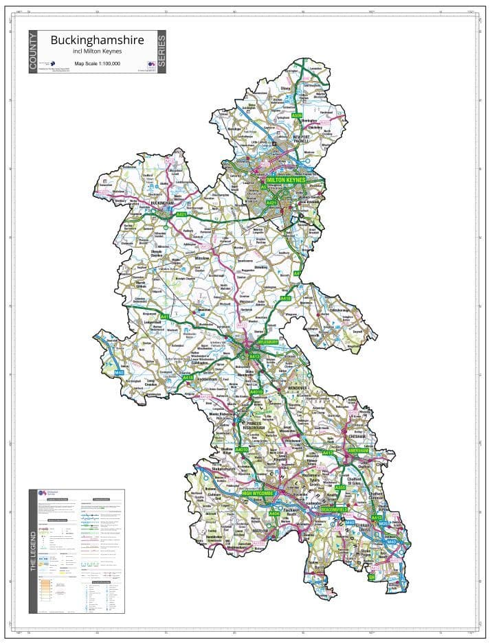 County Map of Buckinghamshire - White Background