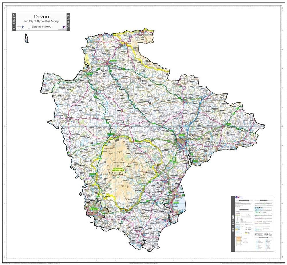 County Map of Devon - White Background
