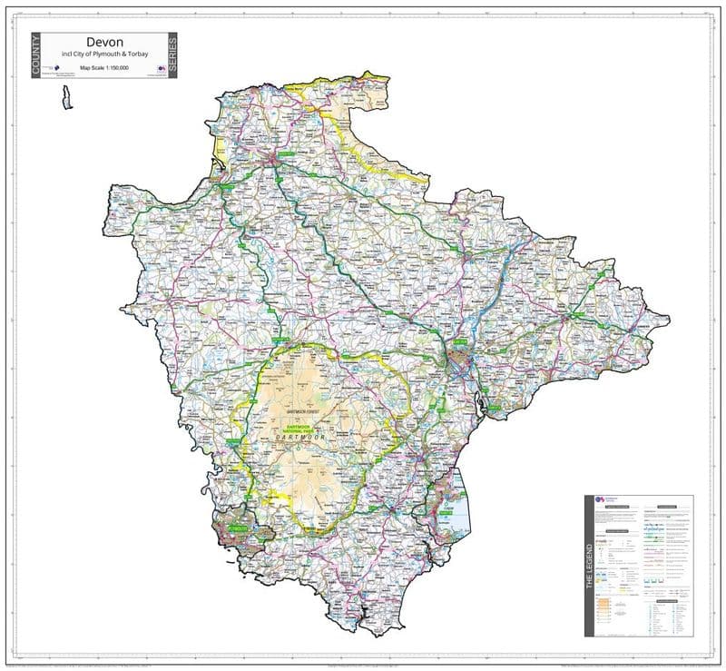 County Map of Devon - White Background