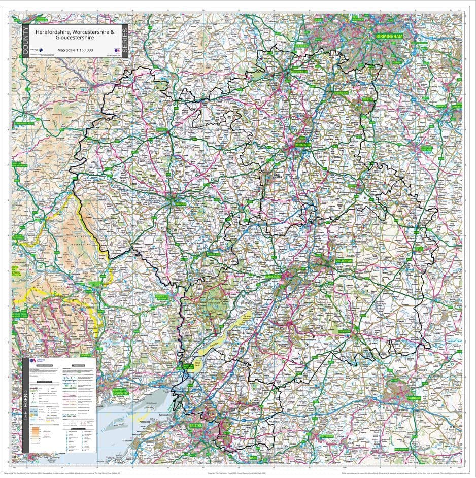 County Map of Herefordshire Worcestershire & Gloucestershire - Special ...