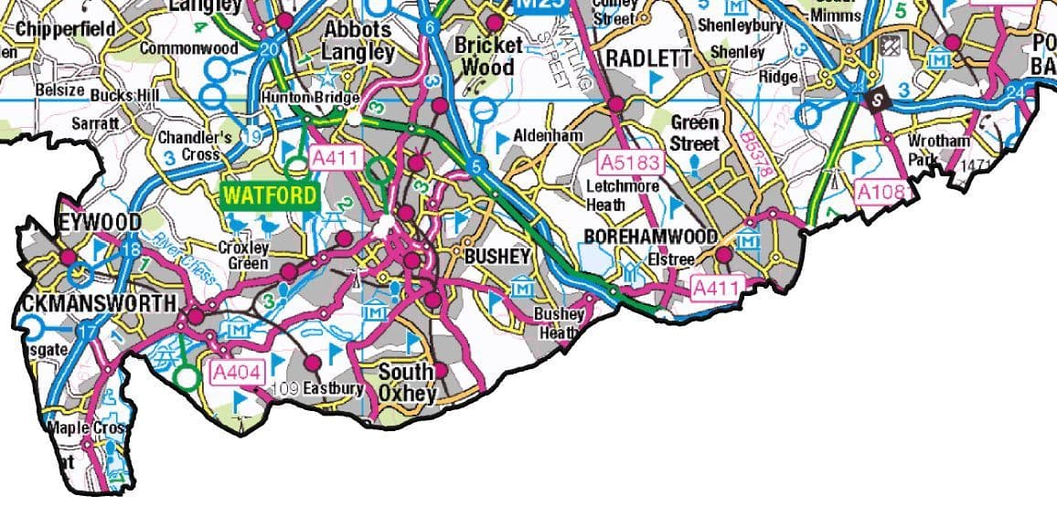 County Map of Hertfordshire - White Background