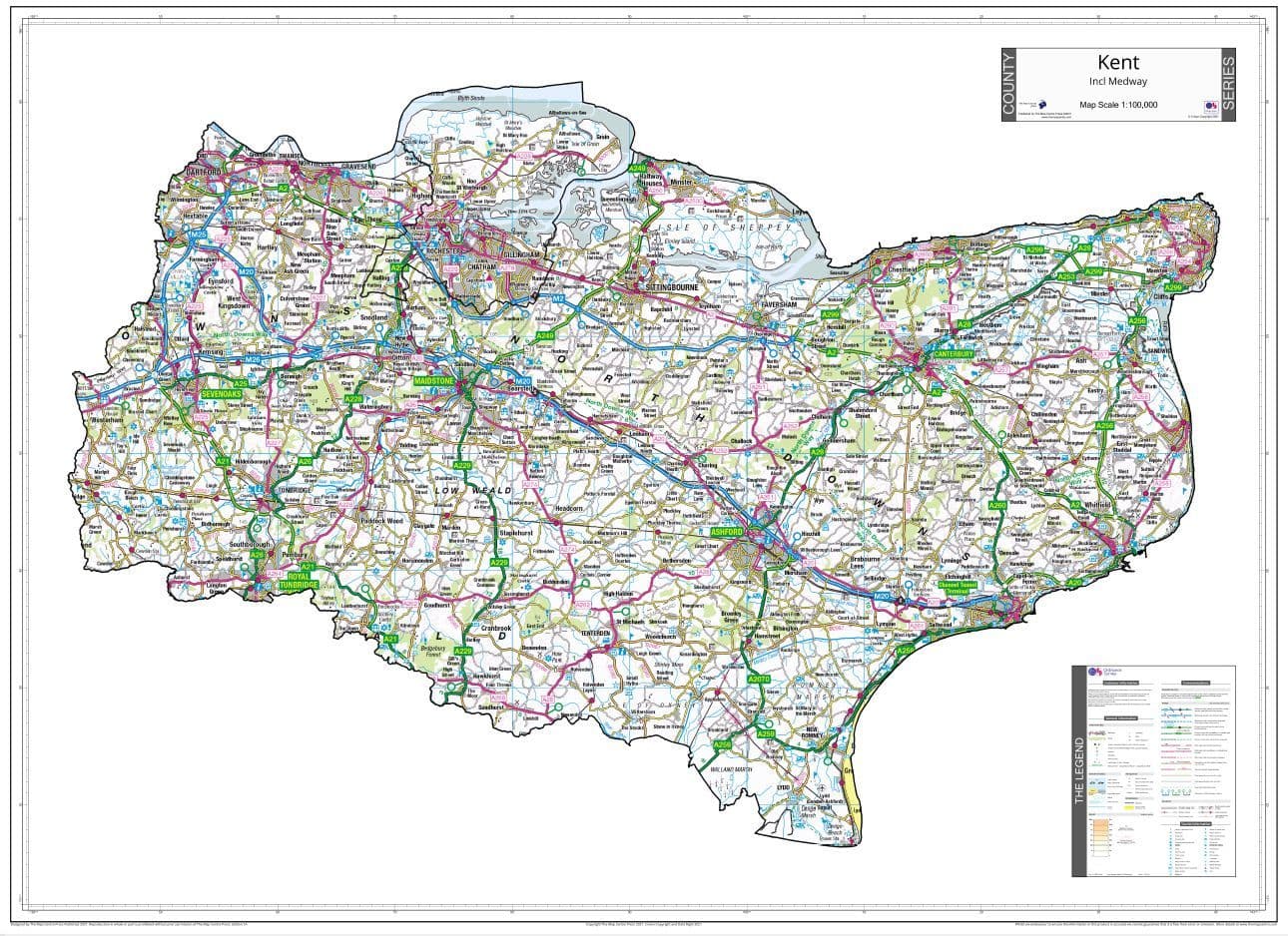 County Map of Kent - White Background