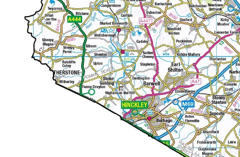 County Map of Leicestershire - White Background