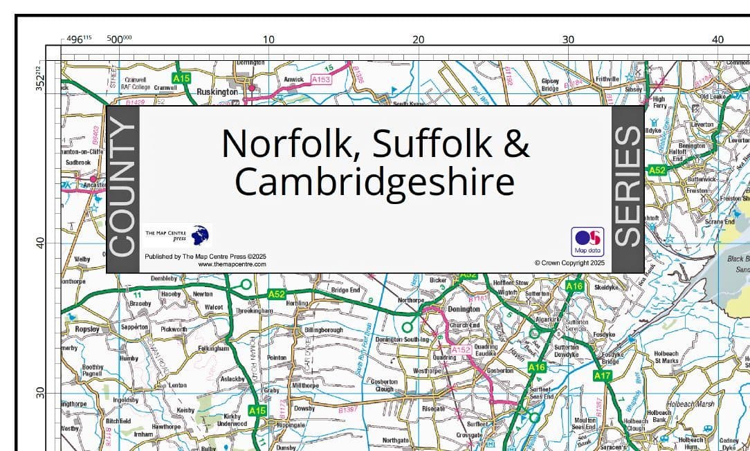 County Map of Norfolk Suffolk & Cambridgeshire - Special Sheet - 2025