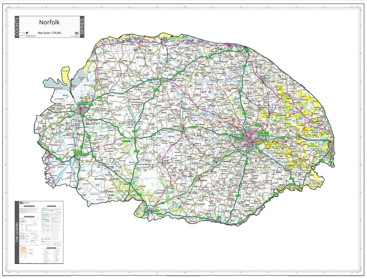 County Map of Norfolk- White Background