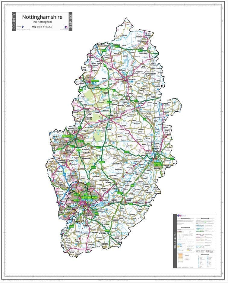 County Map of Nottinghamshire - White Background