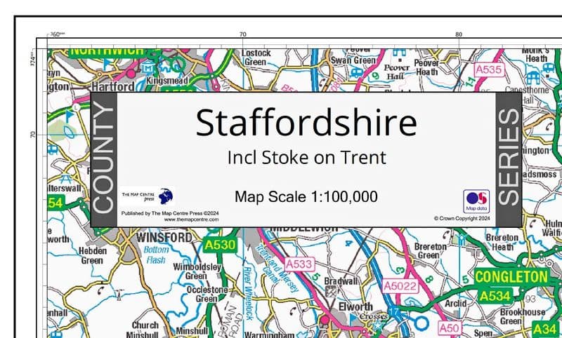 County Map of Staffordshire - 2024
