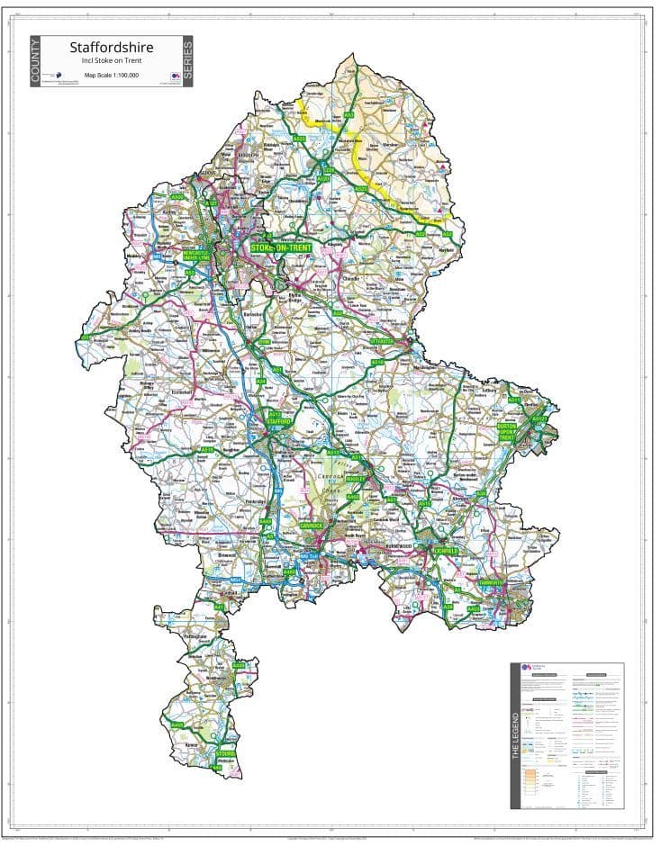 County Map of Staffordshire - White Background