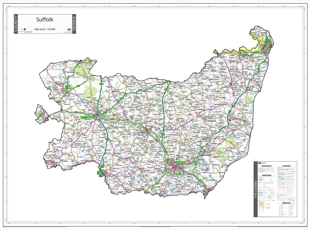 County Map of Suffolk - White Background