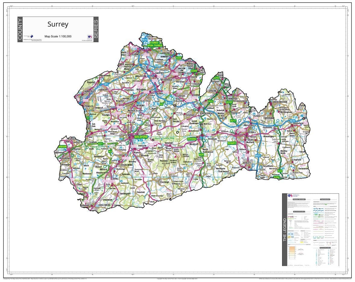 County Map of Surrey - White Background