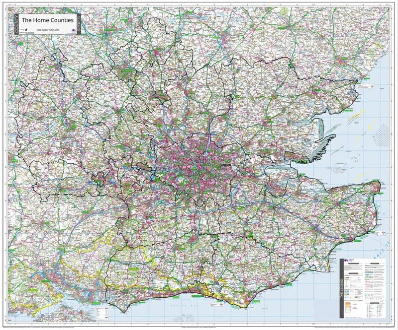 County Map of the Home Counties - 2024