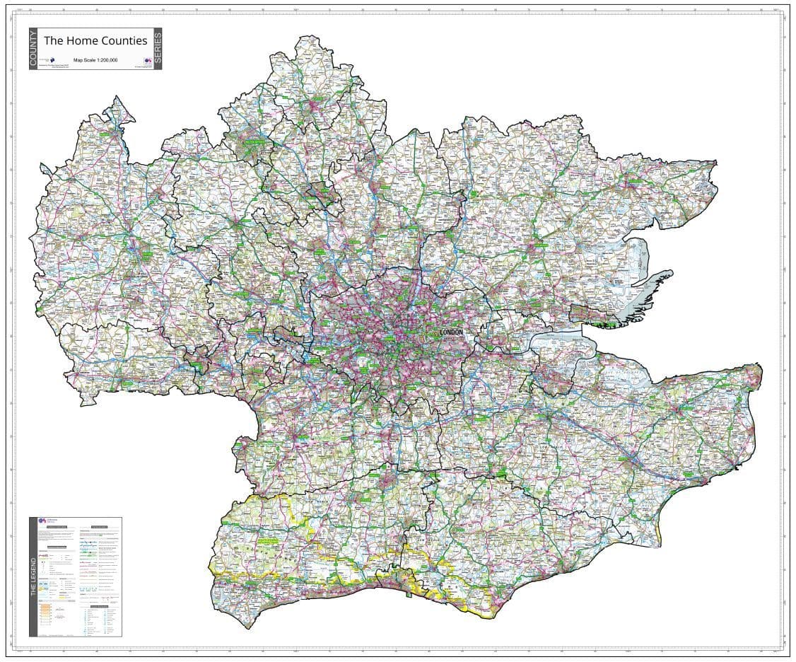 County Map of the Home Counties - White Background