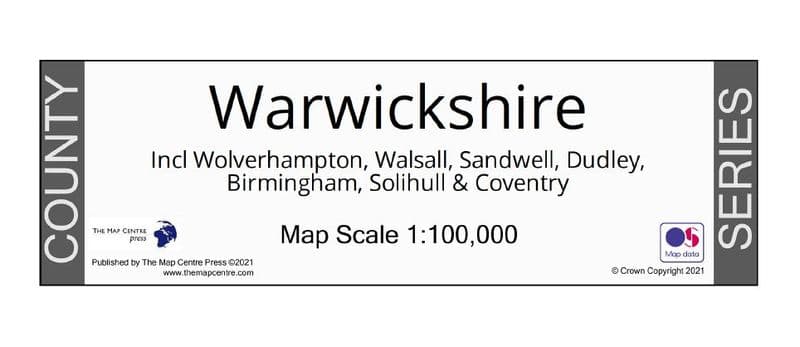 County Map of Warwickshire including Birmingham & West Midlands - White ...