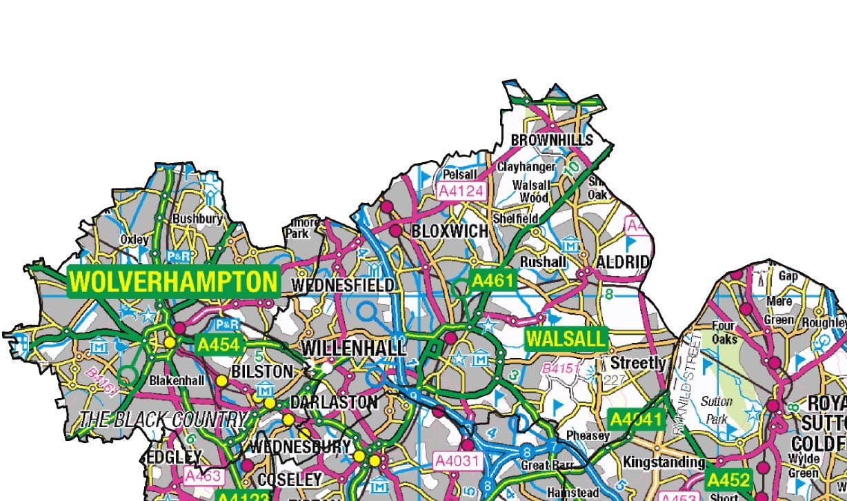County Map of Warwickshire including Birmingham & West Midlands - White ...