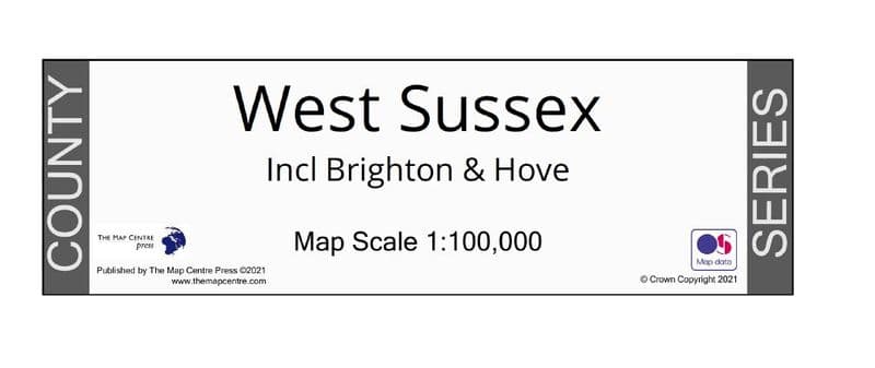 County Map of West Sussex Including Brighton - White Background