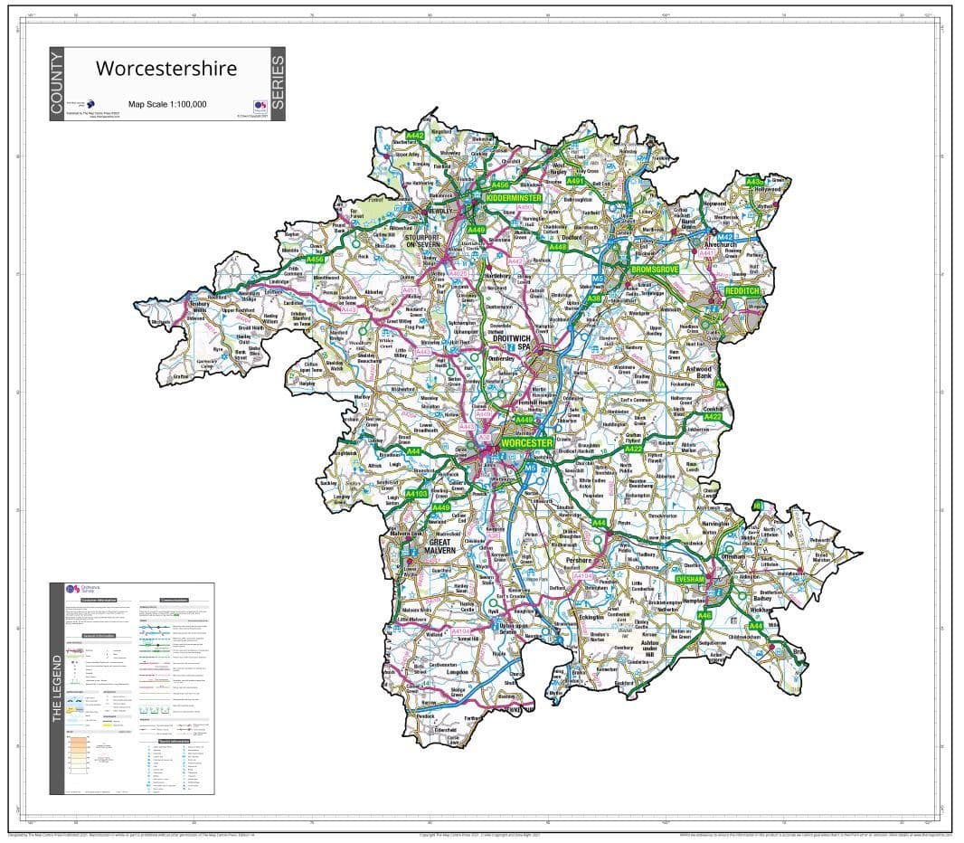 County Map of Worcestershire - White Background