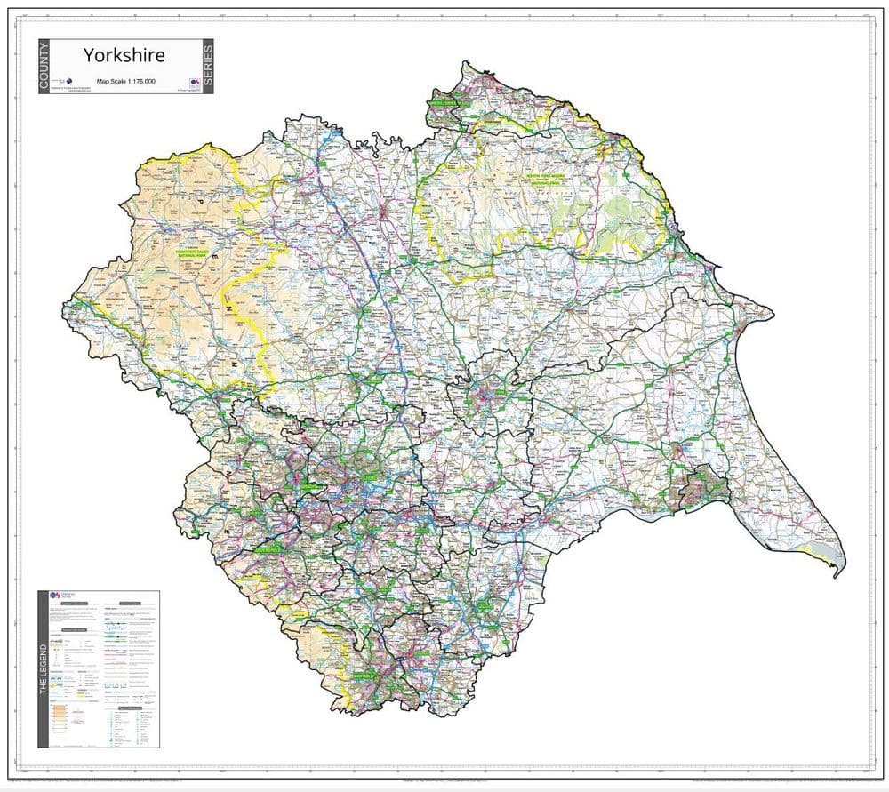 County Map of Yorkshire - Special Sheet - White Background