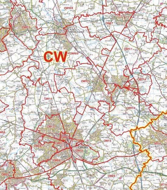 Crewe - CW - Postcode Sector Wall Map